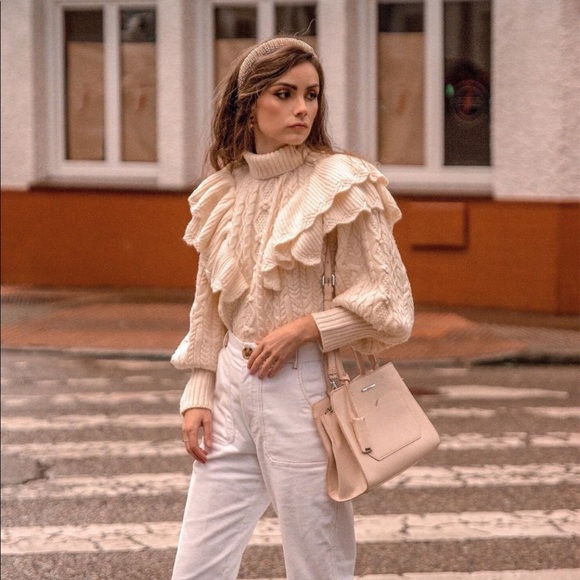 Zara | Sweaters | Last One Nwt Zara Ruffled Cable Knit Sweater | Poshmark